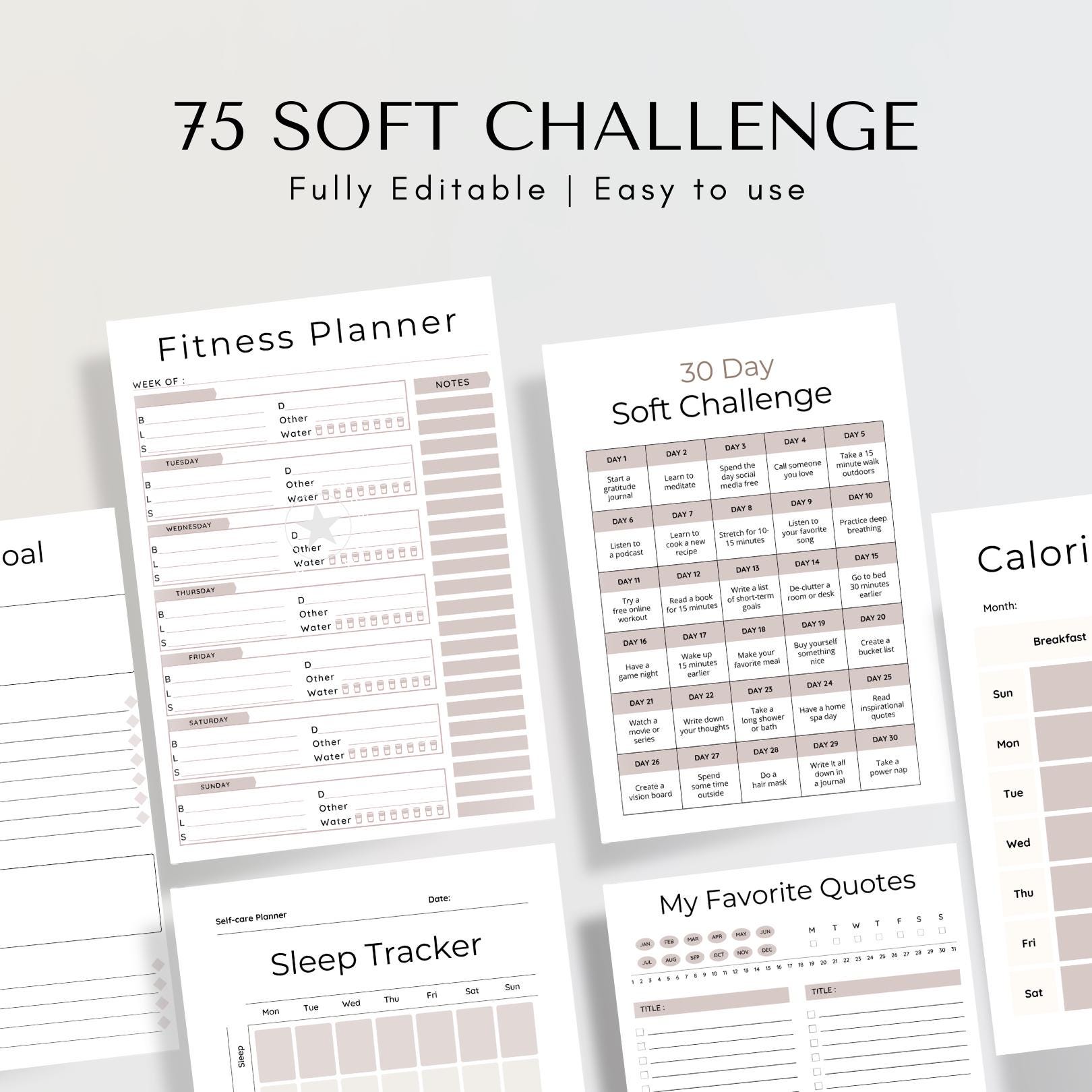 75 Soft Challenge Tracker Printable Editable, Daily 75 Soft Challenge ...