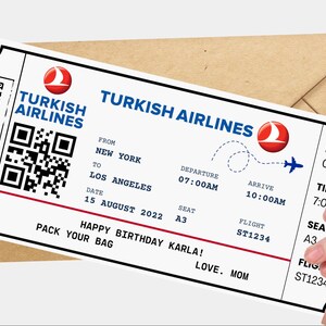 Editable Turkish Airlines Ticket Template, Custom Ticket Printable DIY ...