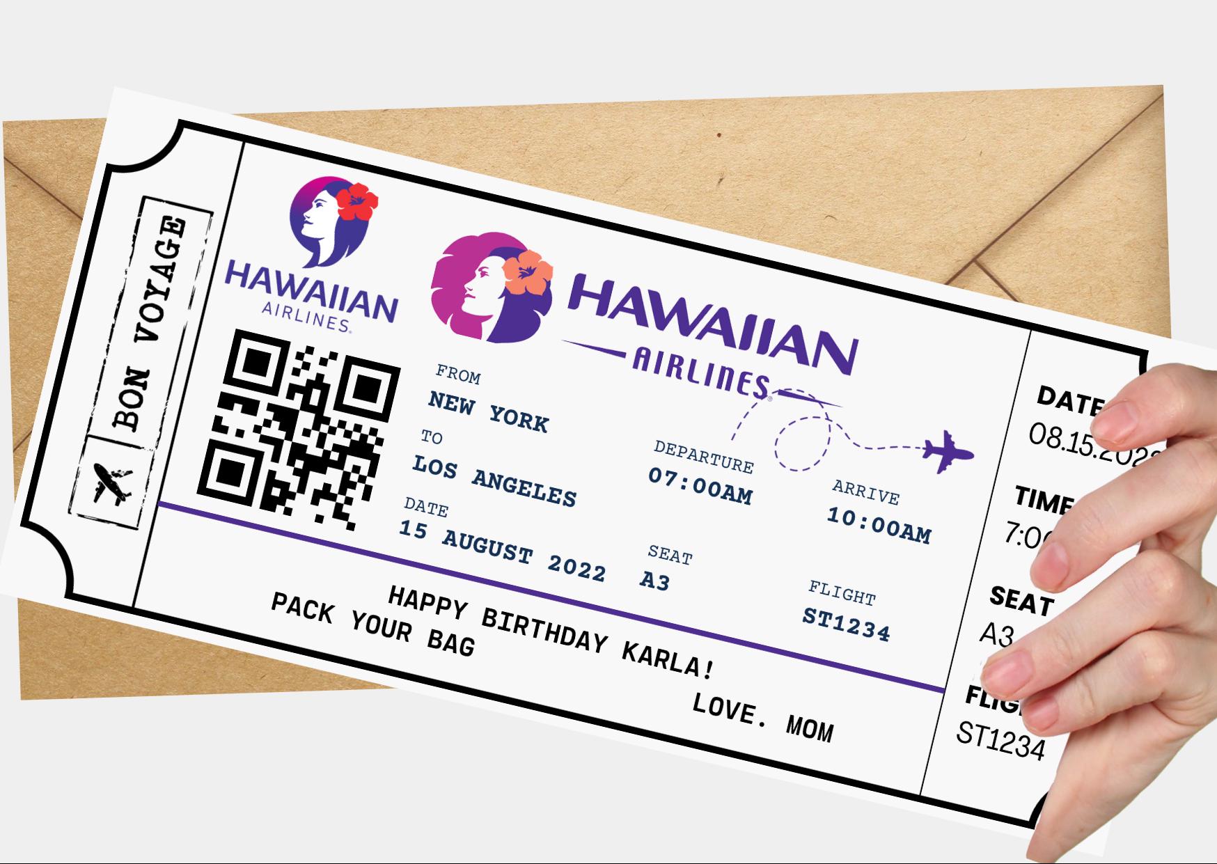 Editable Hawaiian Airlines Ticket Template, Custom Ticket Printable DIY ...