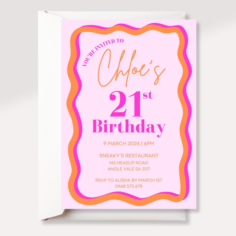 Wavy Border Birthday Party Invitation Template | Orange and Pink ...