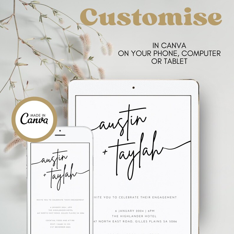 Engagement Invitation Template | Modern Invitation, Editable Invitation ...