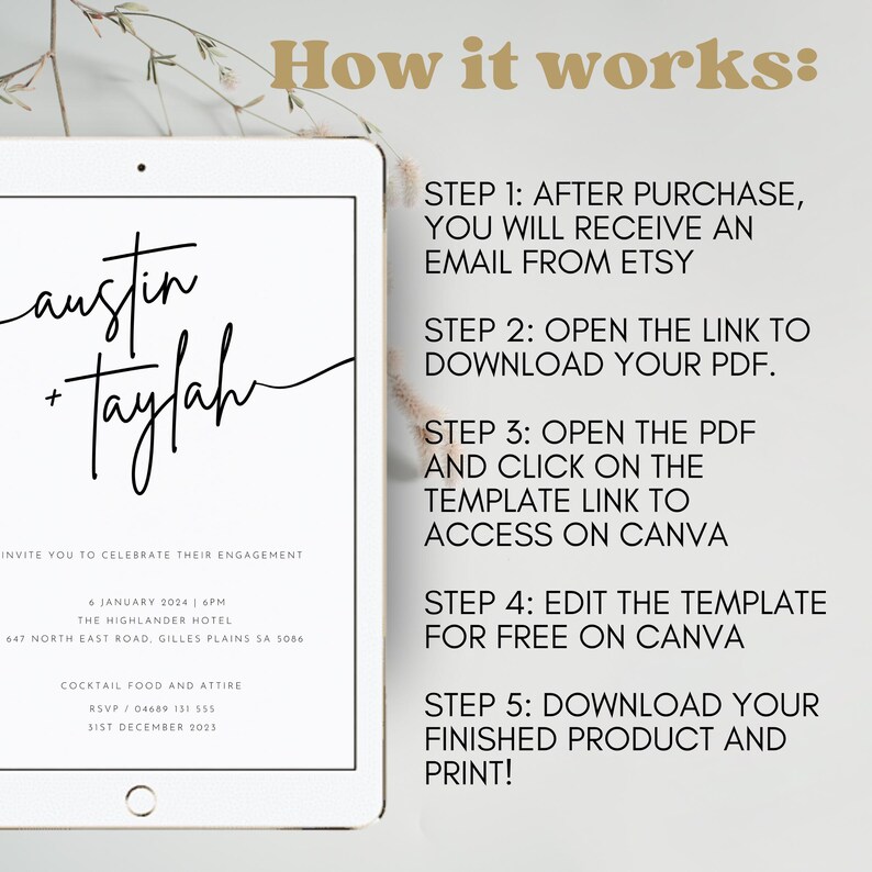 Engagement Invitation Template | Modern Invitation, Editable Invitation ...