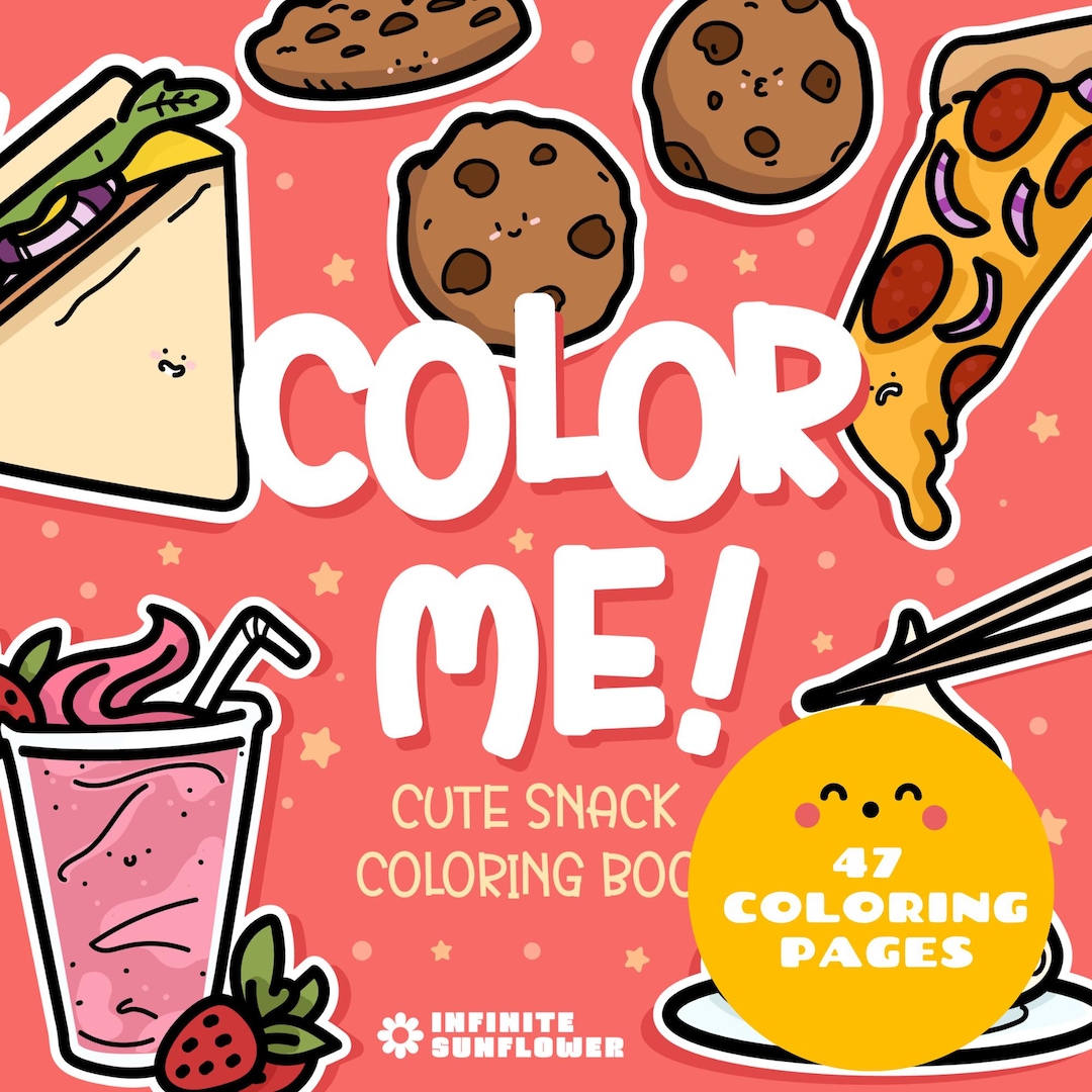 Cute Snack Coloring Pages, 47 Sheets of Food Coloring Book, Thick and ...