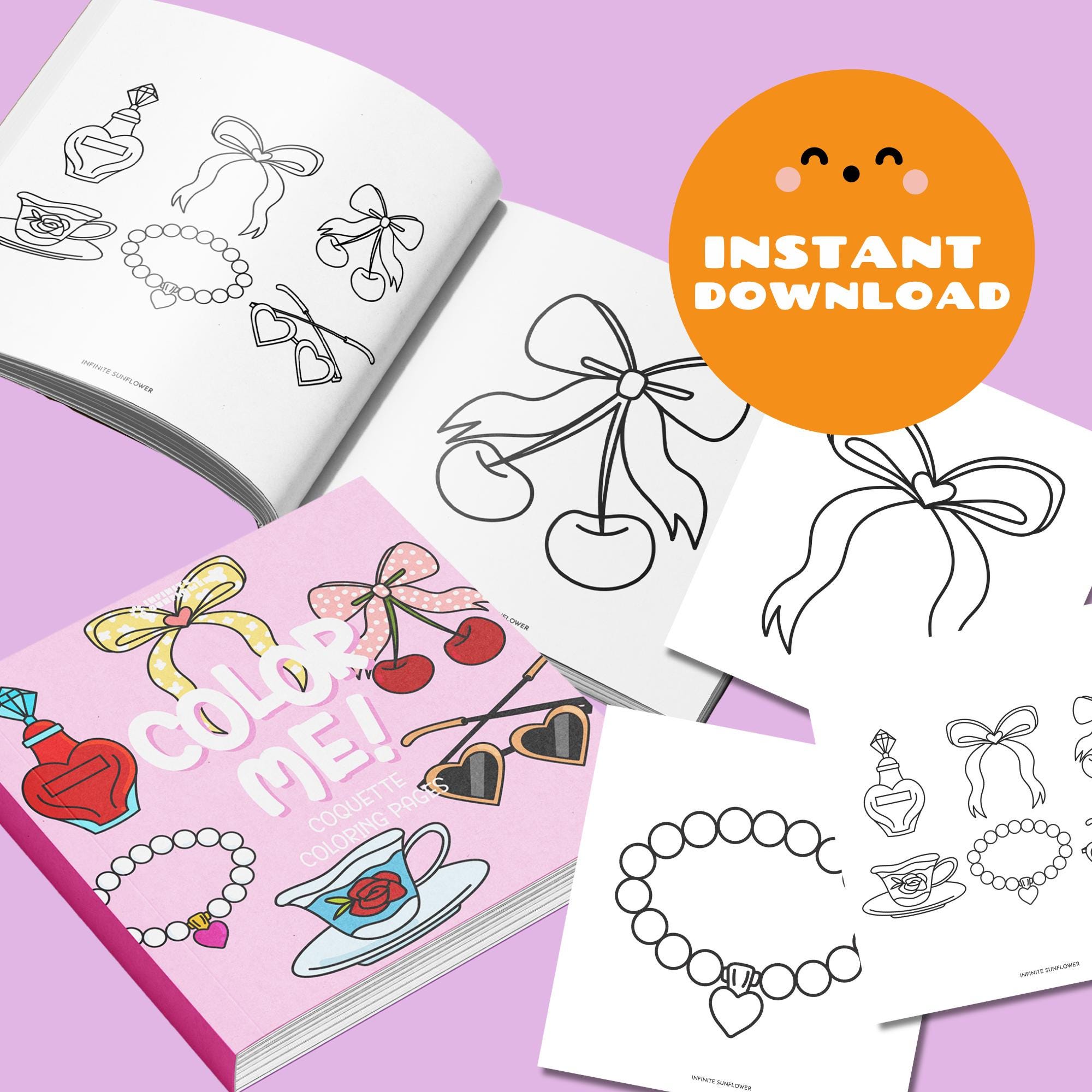 Coquette COLORING PAGES, Cute Kawaii Coloring Book, Easy and Bold Line ...