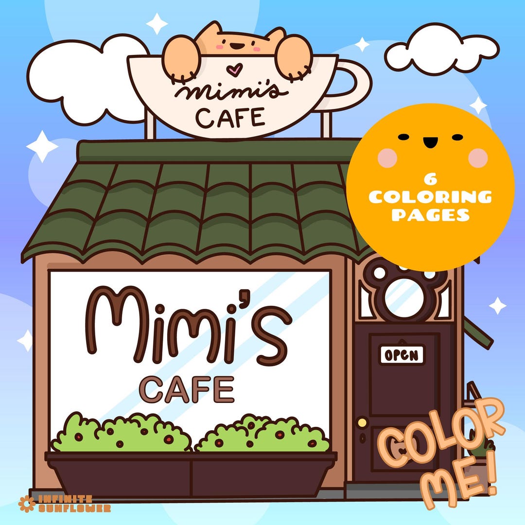 Cozy Cafe Coloring Pages, Cat Coloring Sheets, Mimi the Cat Coloring ...