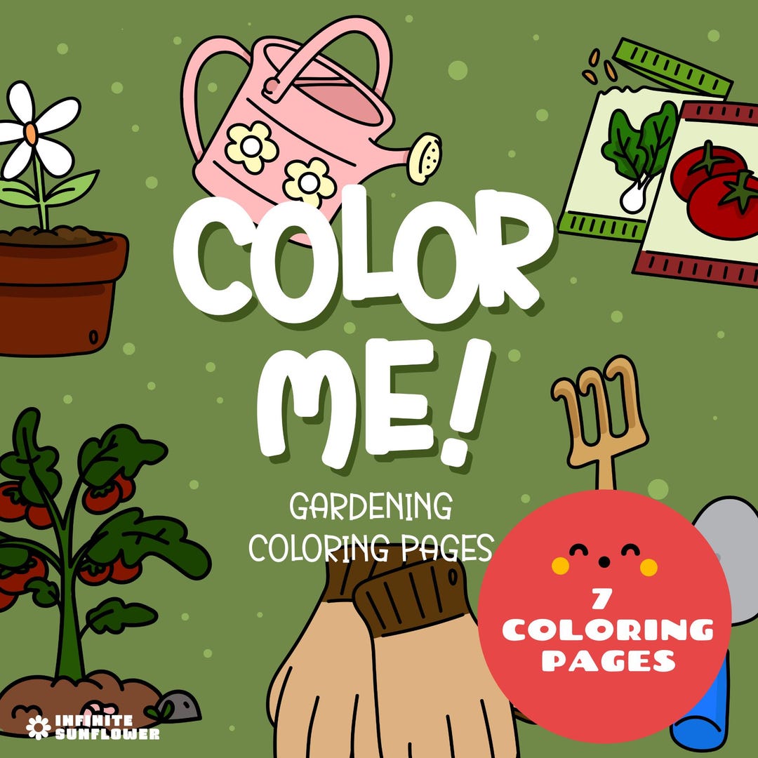 Gardening Coloring Pages, Cute and Relaxing Coloring Gift, 7 Pages Bold ...