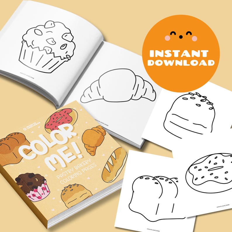 Pastry Bakery Coloring Pages, Cute Bakeshop Bread Coloring, Digital ...