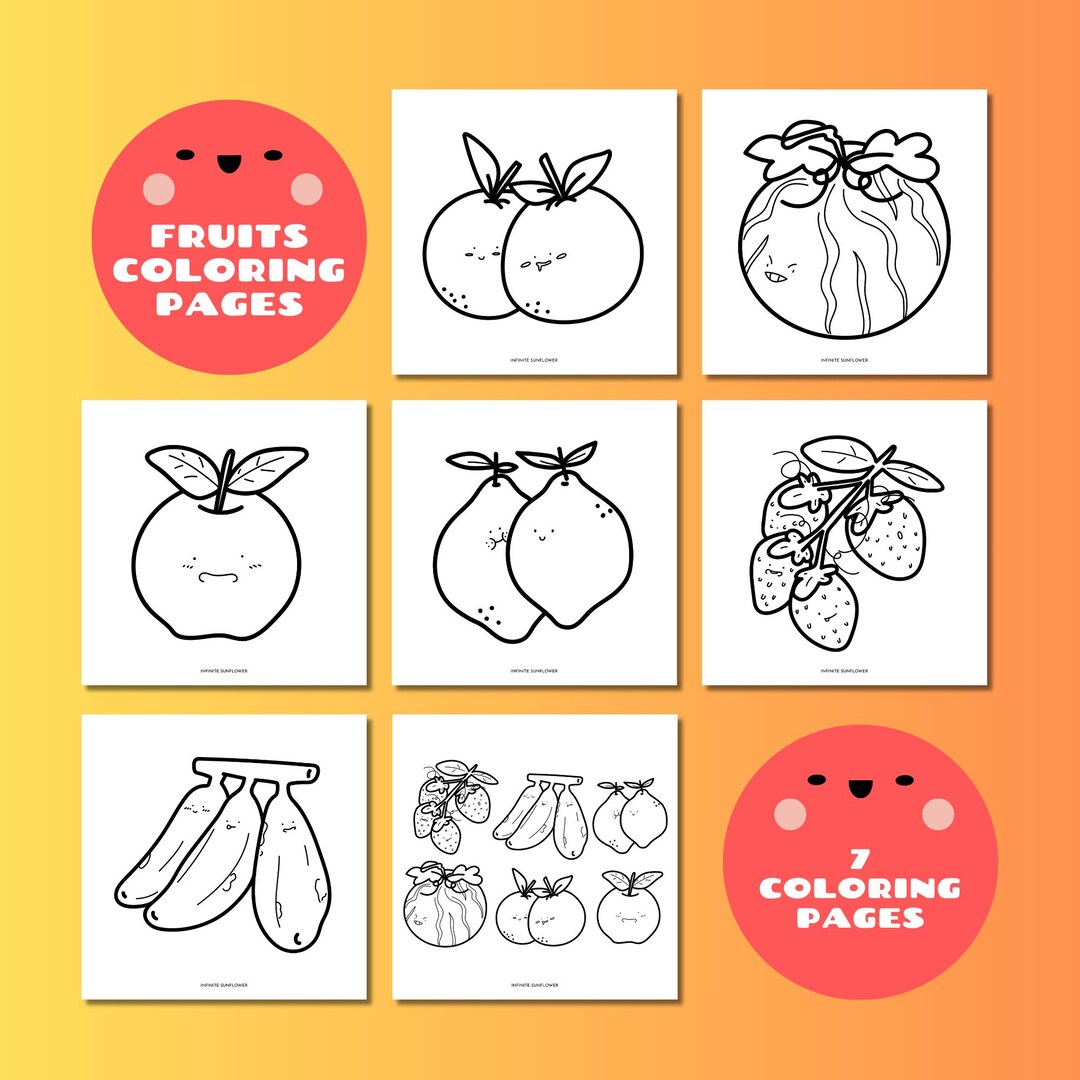 Cute Fruits Coloring Pages, Adorable Coloring Sheets, Kids Printable ...