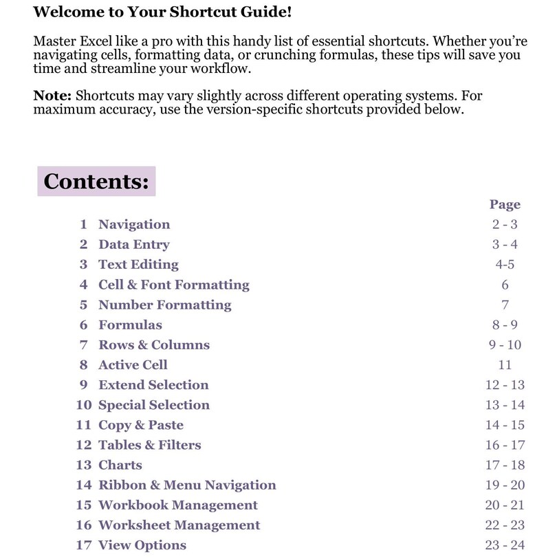 Excel Shortcuts Cheat Sheet PDF | Printable Excel Guide for Beginners ...