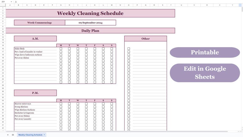 Weekly Cleaning Schedule | AM & PM Checklist in Google Sheets - Etsy