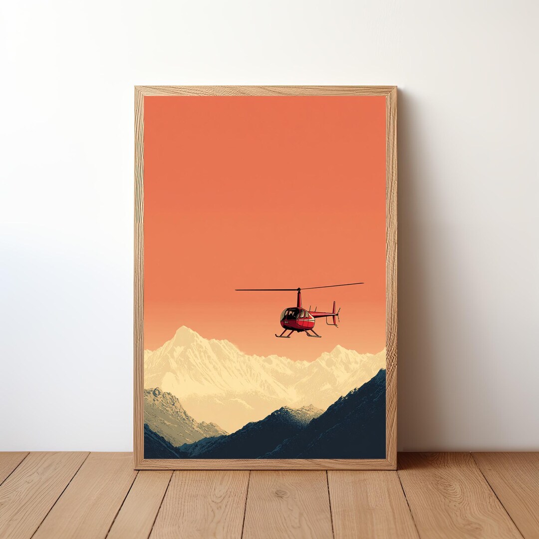 Helicopter Aviation Poster: Minimalist Recreational Helicopter Wall Art ...