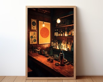 Japanese Cocktail Bar Wall Art Print, Minimalist Modern Vector Drink ...