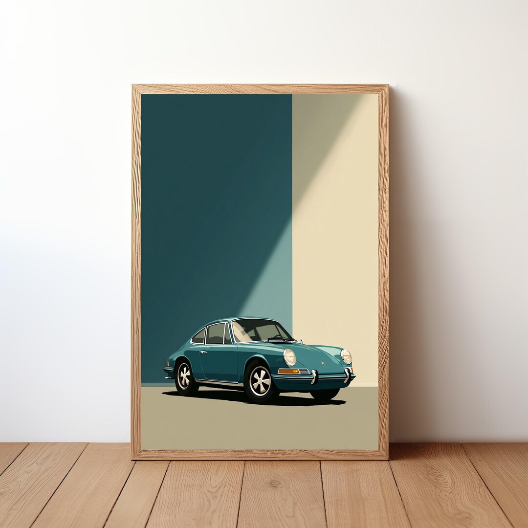 Vintage Blue Porsche 911 Poster, Porsche Print, Classic Car Wall Art ...