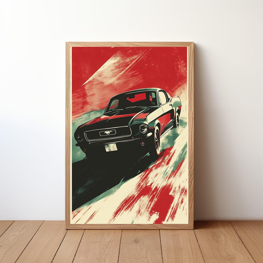 Vintage Bullitt Ford Mustang Poster, Mustang Print, Classic Car Wall ...