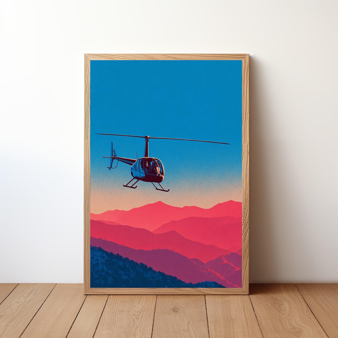 Helicopter Aviation Poster: Minimalist Recreational Helicopter Wall Art ...