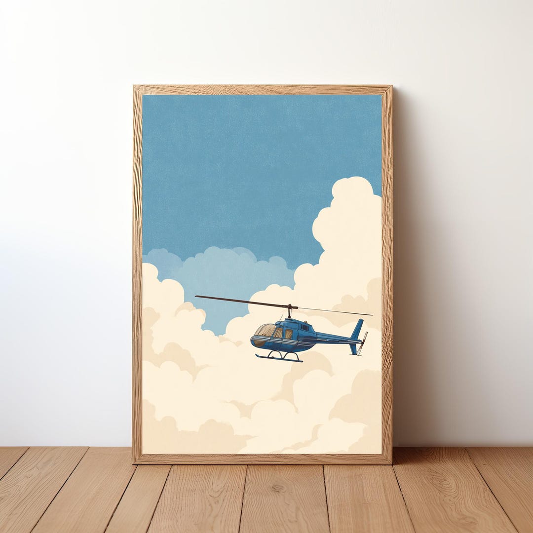 Helicopter Aviation Poster: Minimalist Recreational Helicopter Wall Art ...