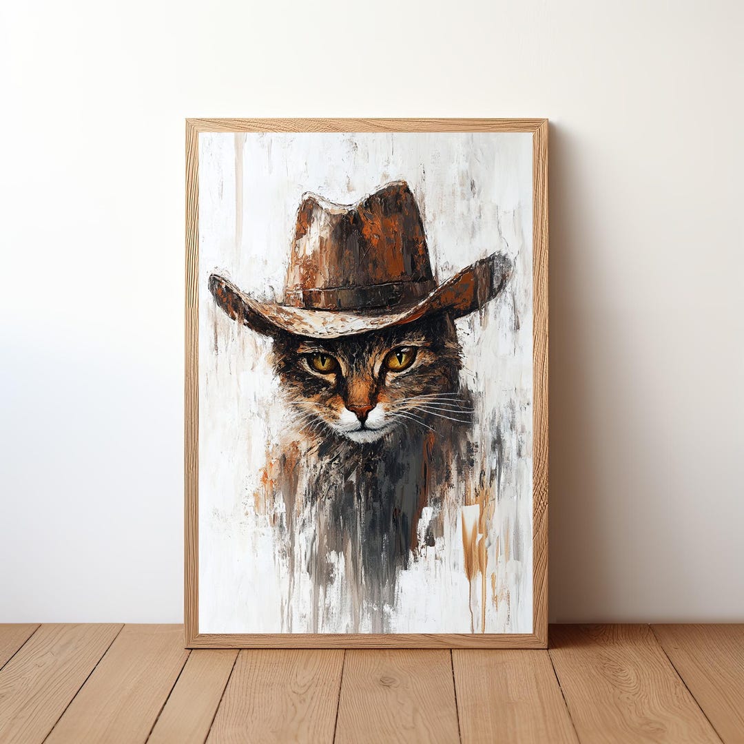 Cowboy Cat Wall Art, Western Cat Print, Rustic Farmhouse Decor, Funny ...