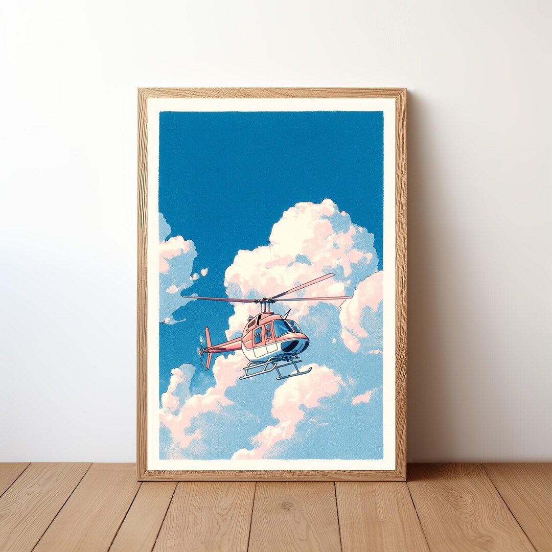 Helicopter Aviation Poster: Minimalist Recreational Helicopter Wall Art ...