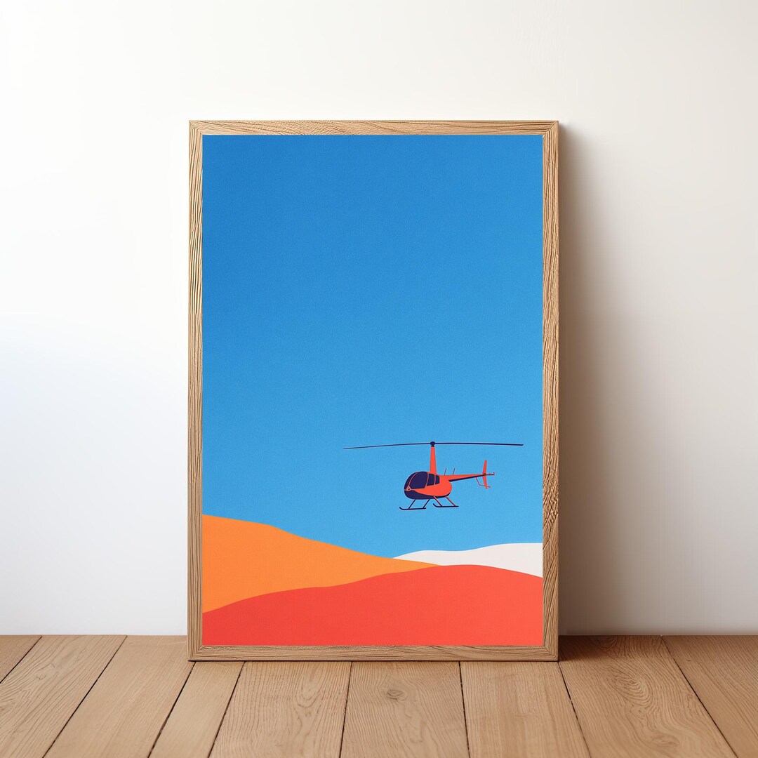 Helicopter Aviation Poster: Minimalist Recreational Helicopter Wall Art ...