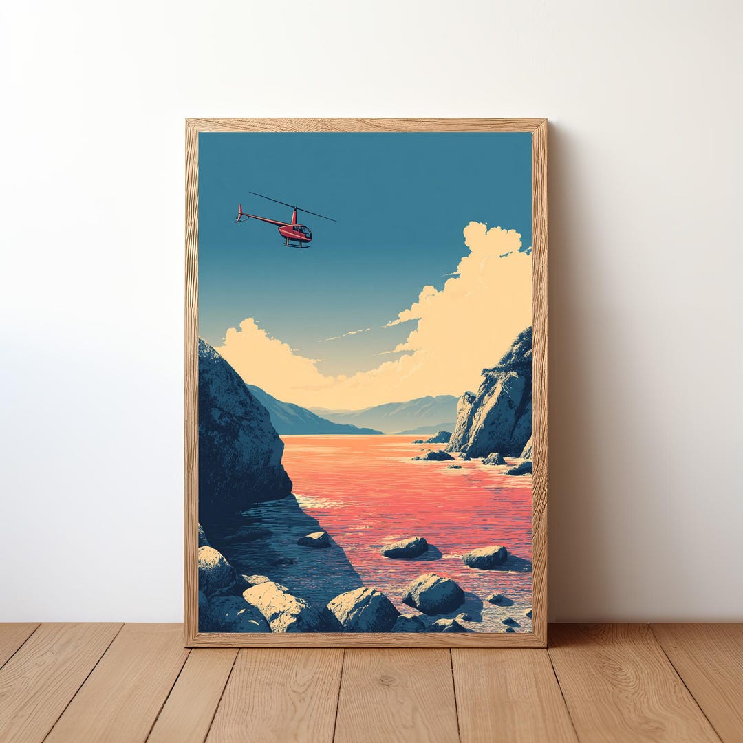 Helicopter Aviation Poster: Minimalist Recreational Helicopter Wall Art ...