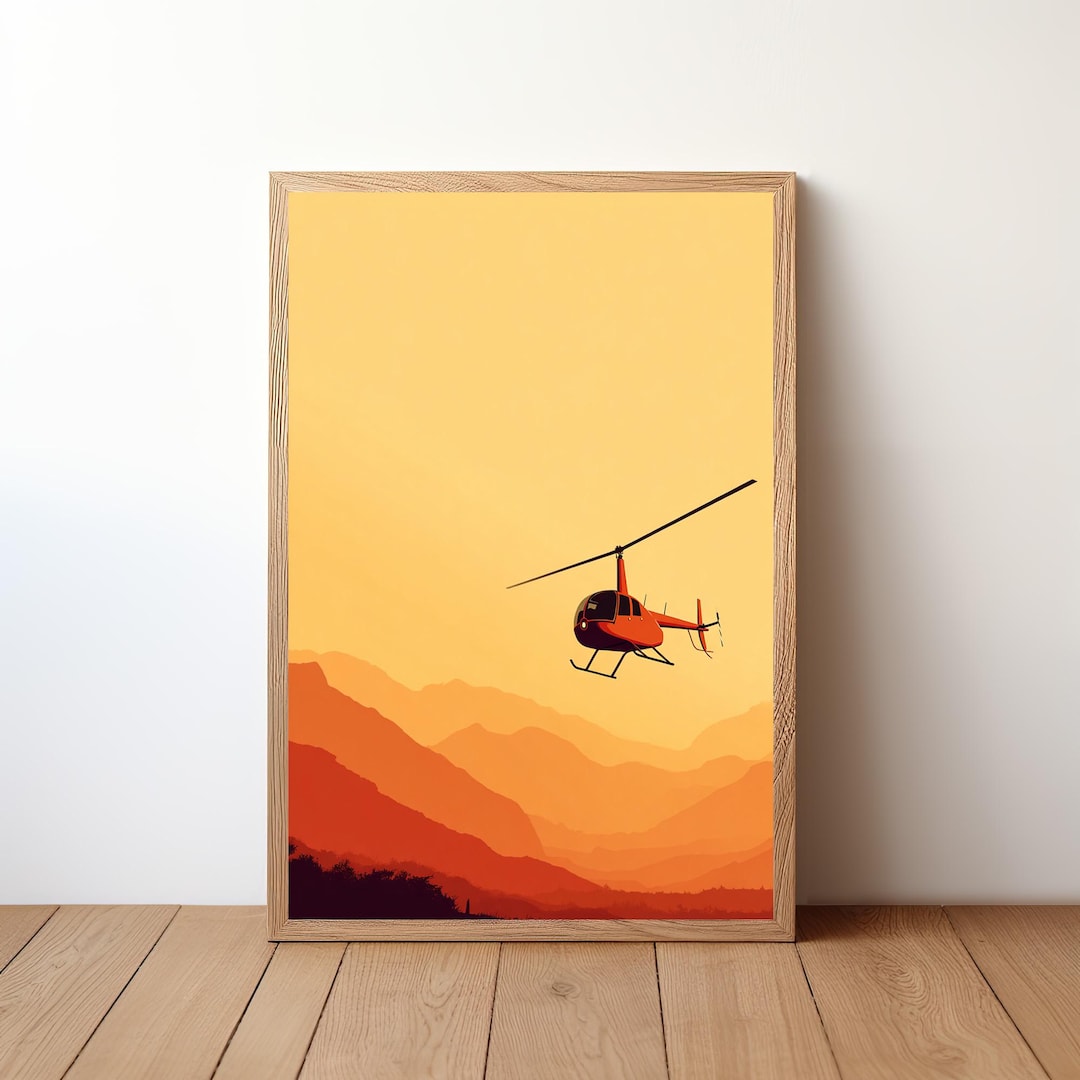 Helicopter Aviation Poster: Minimalist Recreational Helicopter Wall Art ...
