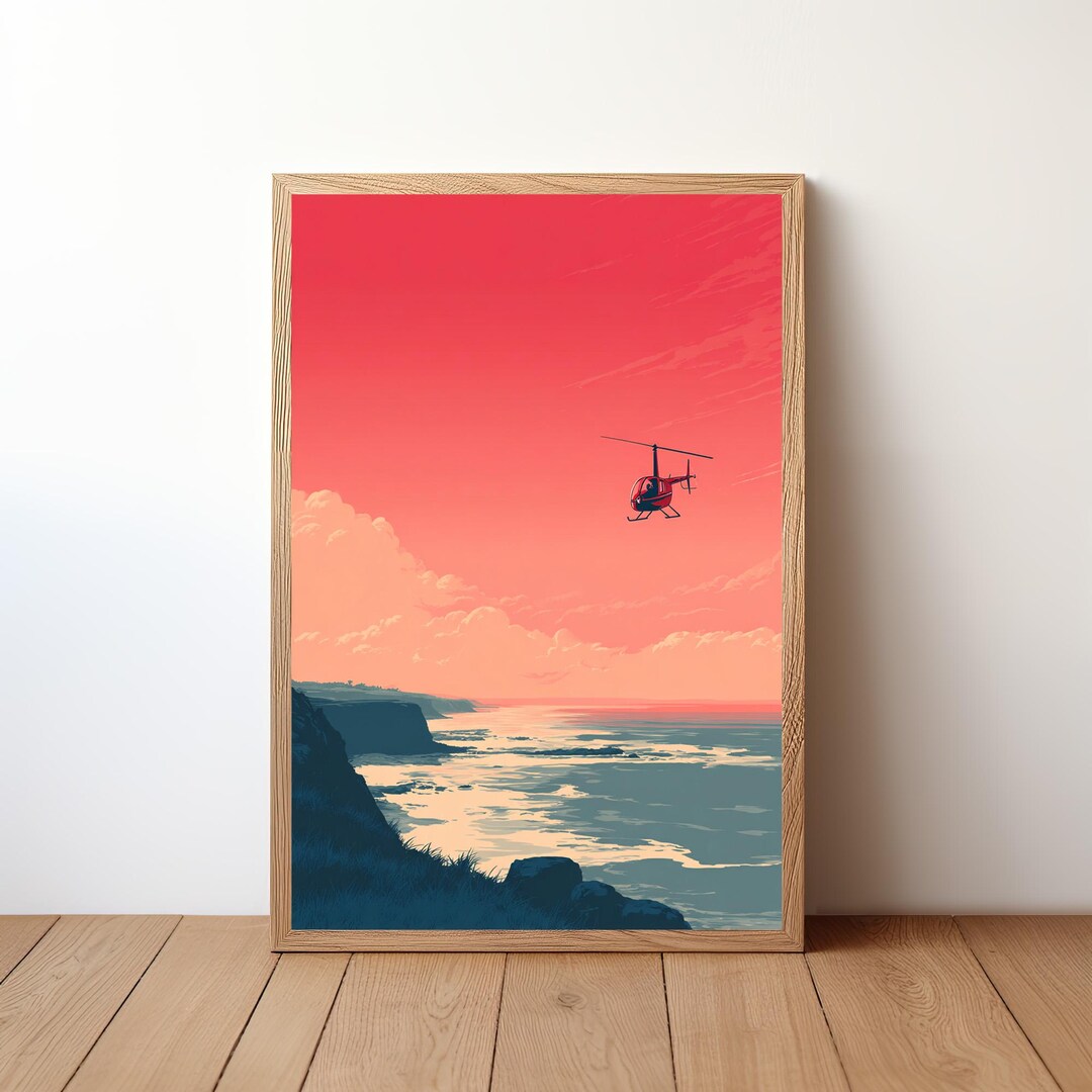 Helicopter Aviation Poster: Minimalist Recreational Helicopter Wall Art ...