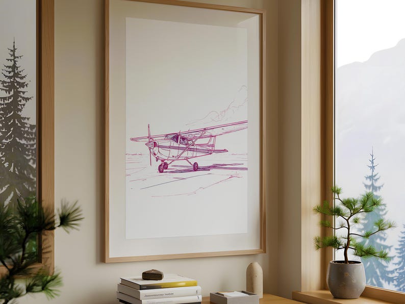 Cessna Line Art Poster, Minimalist Airplane Wall Print, Skyhawk ...