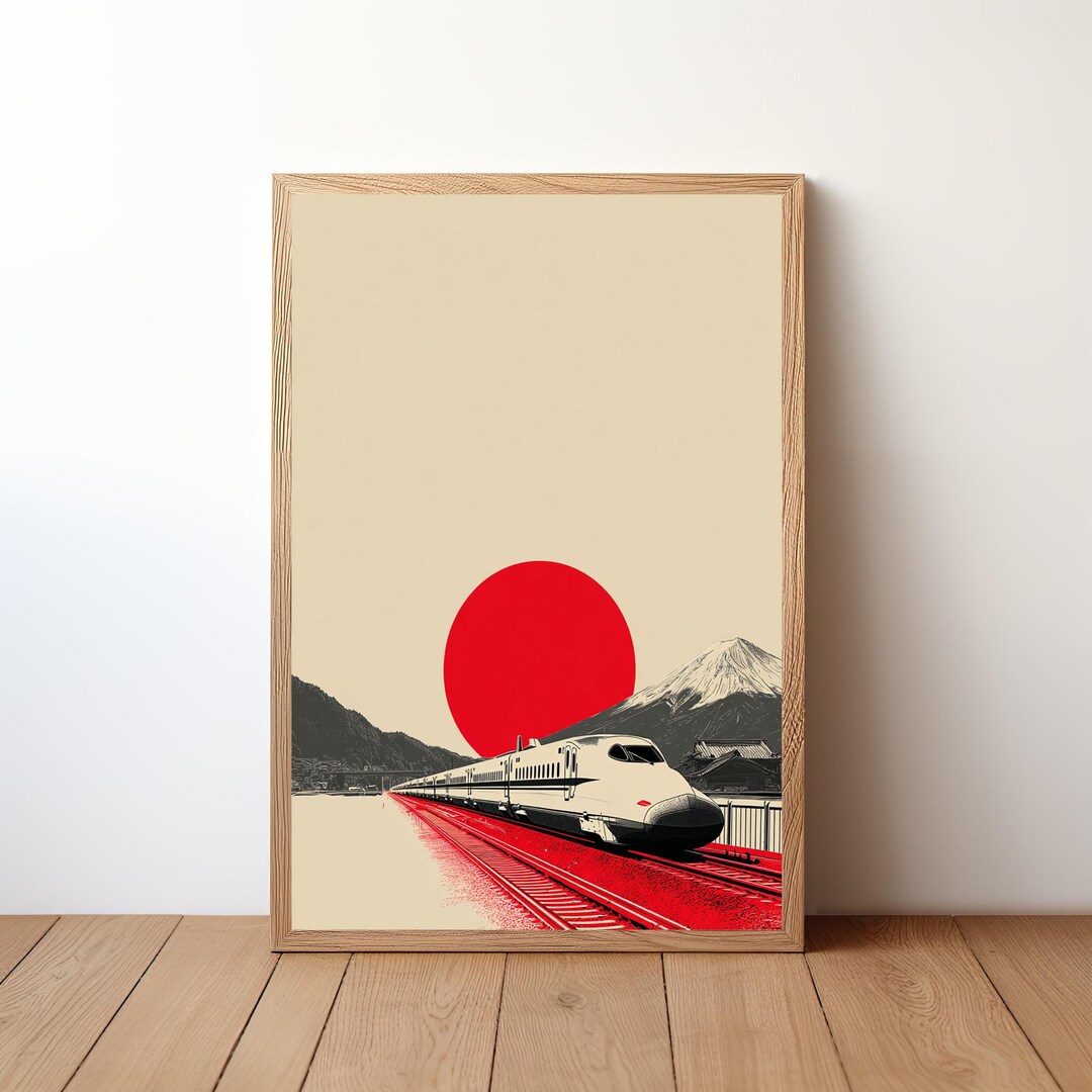 Japanese Bullet Train Poster, Modern Shinkansen Wall Art, Mt Fuji ...
