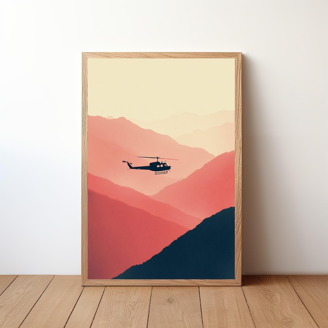 Helicopter Aviation Poster: Minimalist Recreational Helicopter Wall Art ...
