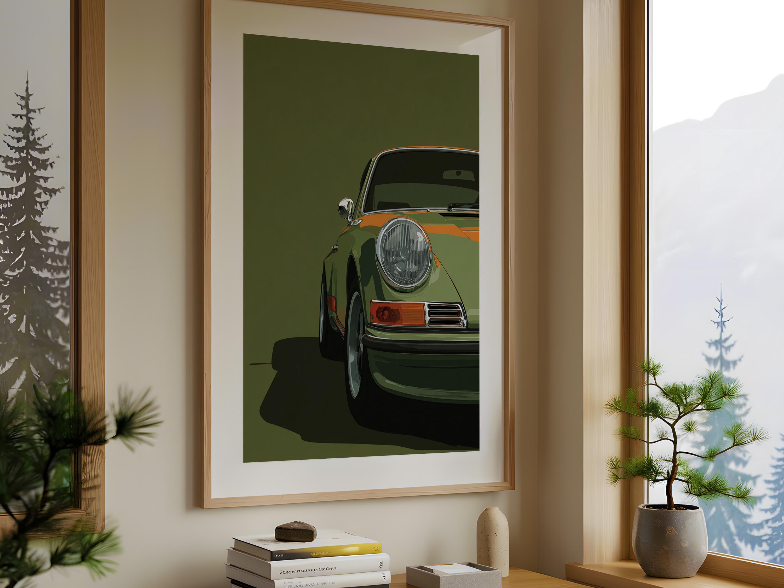 Vintage Green Porsche 911 Poster, Porsche Print, Classic Car Wall Art ...