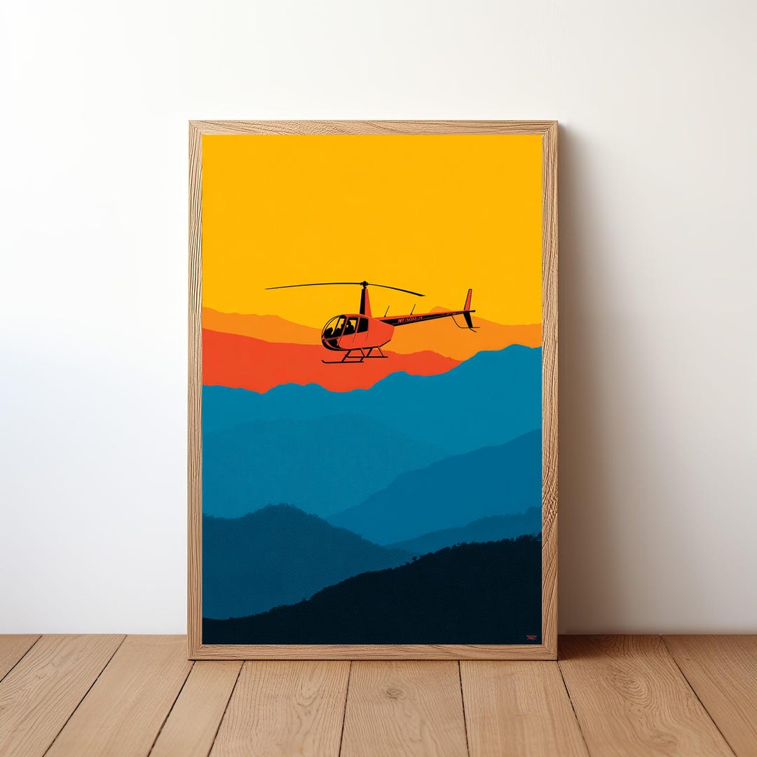 Helicopter Aviation Poster: Minimalist Recreational Helicopter Wall Art ...