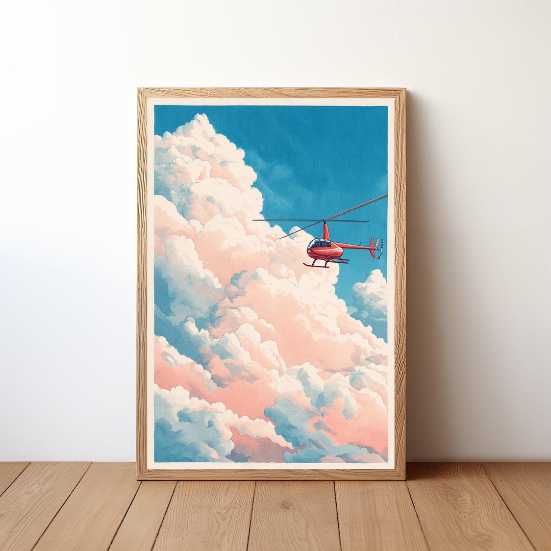 Helicopter Aviation Poster: Minimalist Recreational Helicopter Wall Art ...