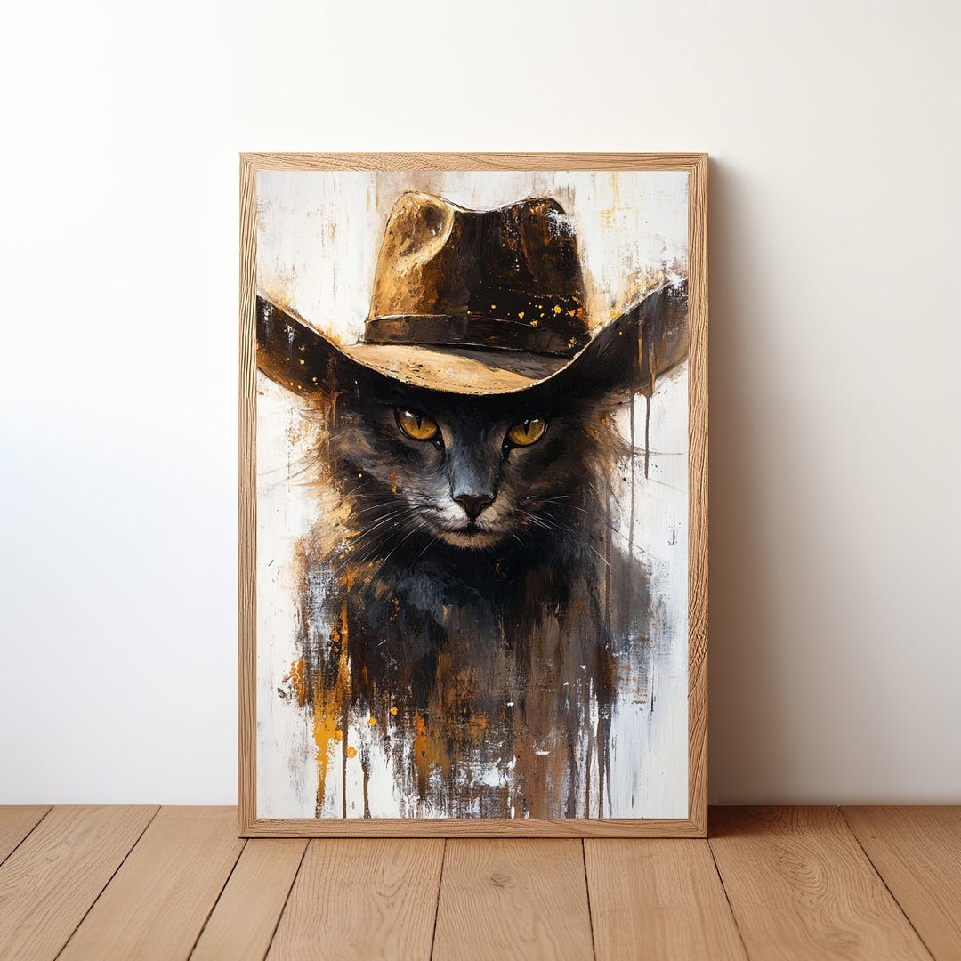 Cowboy Cat Wall Art, Western Cat Print, Rustic Farmhouse Decor, Funny ...