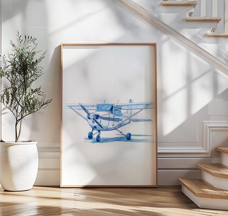Cessna Line Art Poster, Minimalist Airplane Wall Print, Skyhawk ...