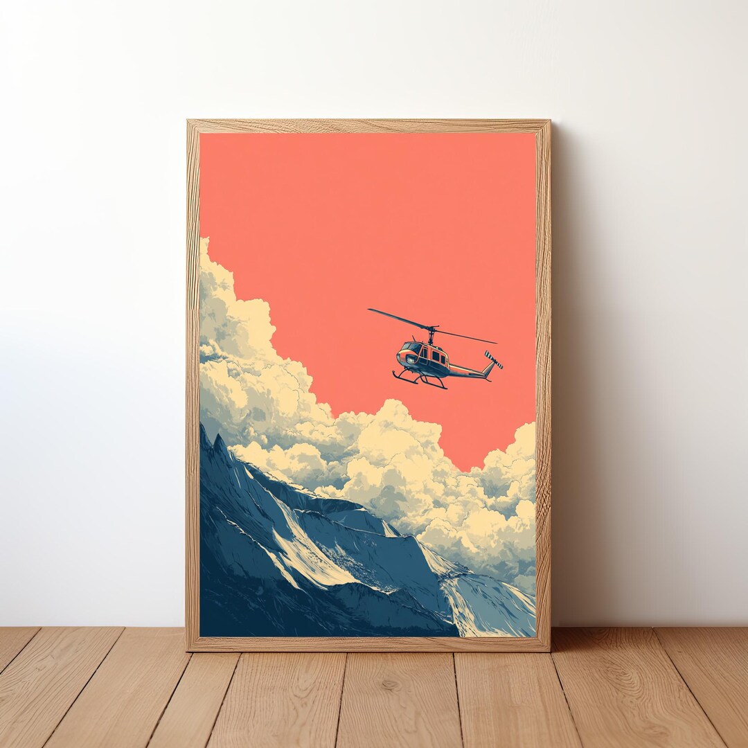Helicopter Aviation Poster: Minimalist Recreational Helicopter Wall Art ...