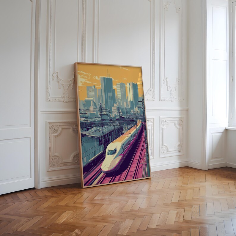 Japanese Bullet Train Poster, Modern Shinkansen Wall Art, Mt Fuji ...