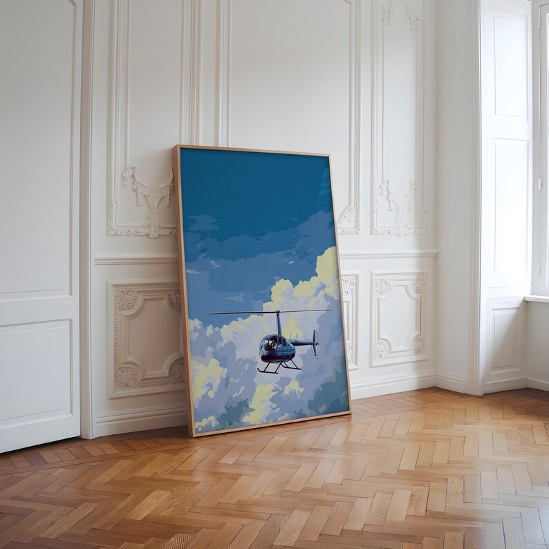 Helicopter Aviation Poster: Minimalist Recreational Helicopter Wall Art ...