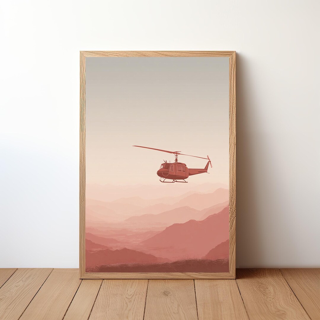 Helicopter Aviation Poster: Minimalist Recreational Helicopter Wall Art ...