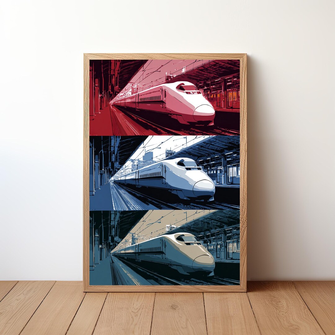 Japanese Bullet Train Poster, Modern Shinkansen Wall Art, Mt Fuji ...