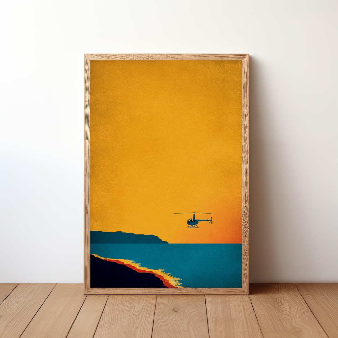 Helicopter Aviation Poster: Minimalist Recreational Helicopter Wall Art ...
