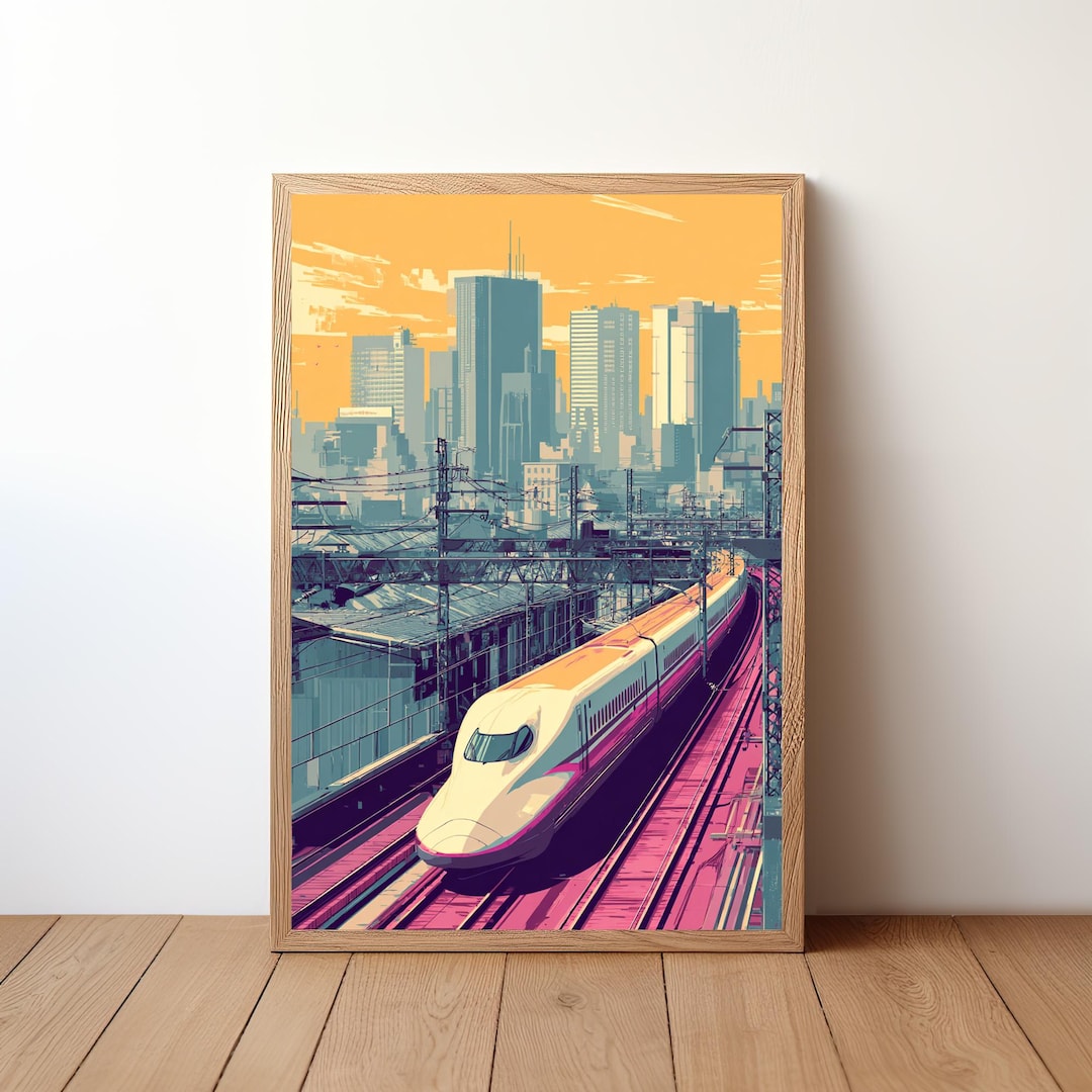 Japanese Bullet Train Poster, Modern Shinkansen Wall Art, Mt Fuji ...