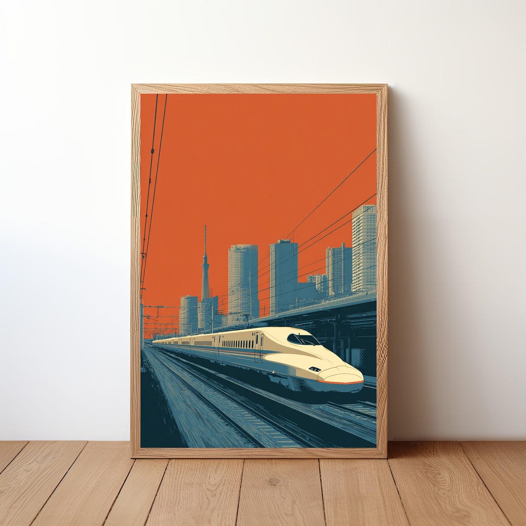 Japanese Bullet Train Poster, Modern Shinkansen Wall Art, Mt Fuji ...