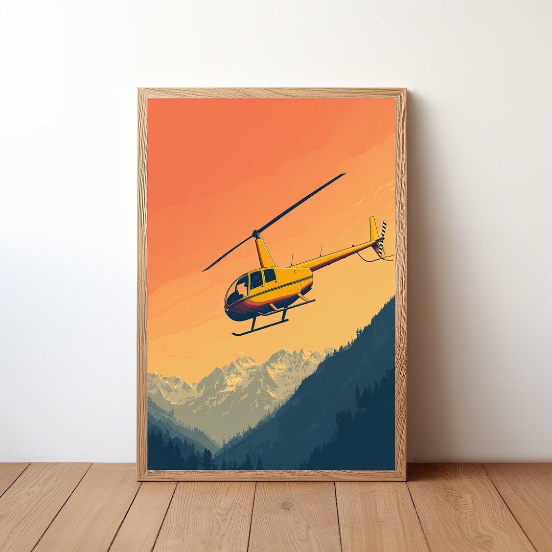 Helicopter Aviation Poster: Minimalist Recreational Helicopter Wall Art ...