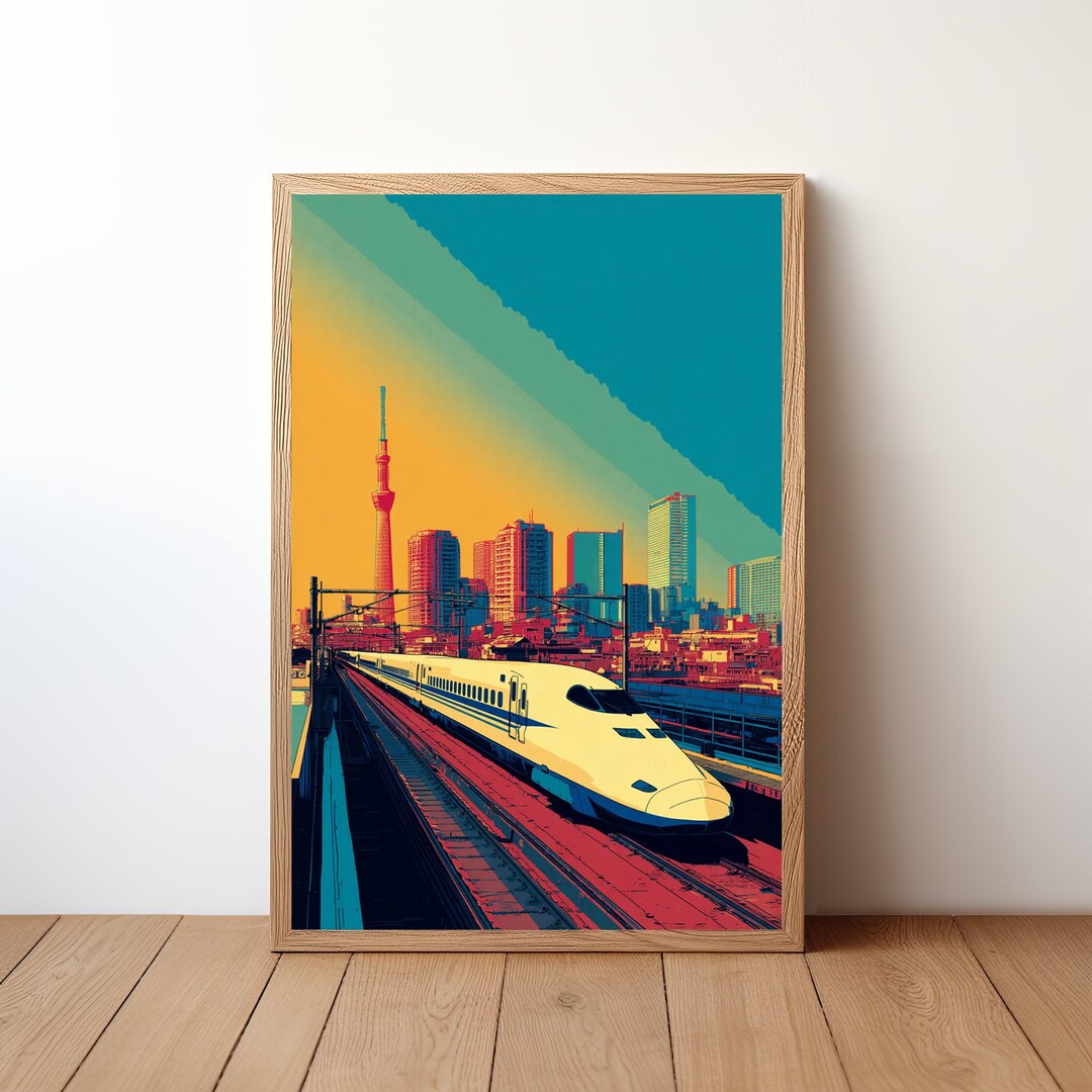 Japanese Bullet Train Poster, Modern Shinkansen Wall Art, Mt Fuji ...