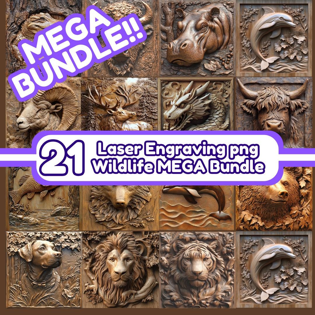Wildlife Mega Bundle! - 21 Wood Laser Engraving 3D Illusion PNG Files ...