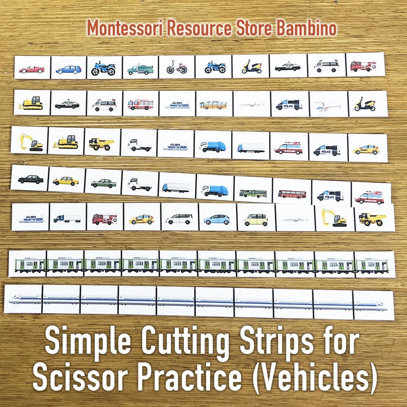 Simple Cutting Strips for Scissor Practice (vehicles) - Etsy