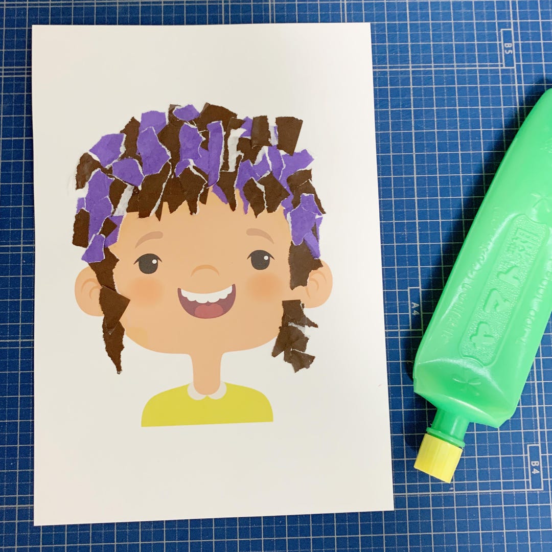 Chigiri-e Children's Hairstyles Art Activity - Paper Tearing Collage ...
