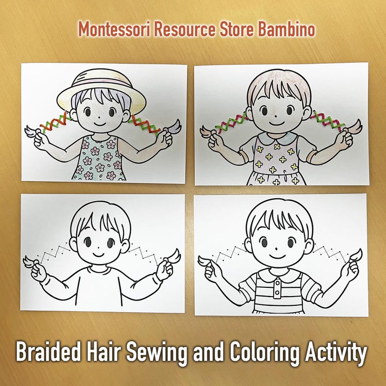 Braided Hair Sewing and Coloring Activity - Etsy