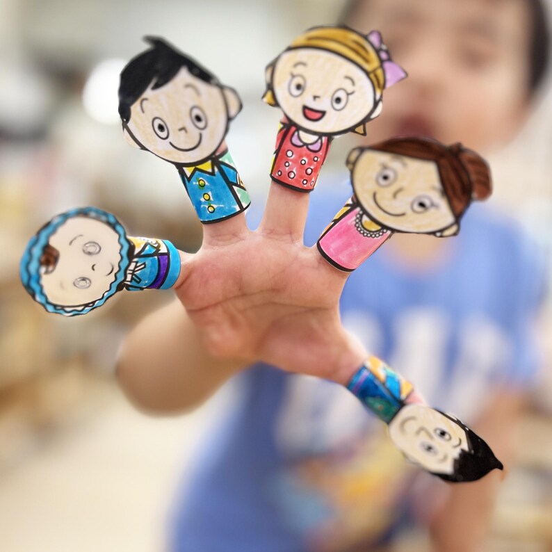 Finger Puppet Family Craft — Scissor Cutting & Coloring Activity - Etsy