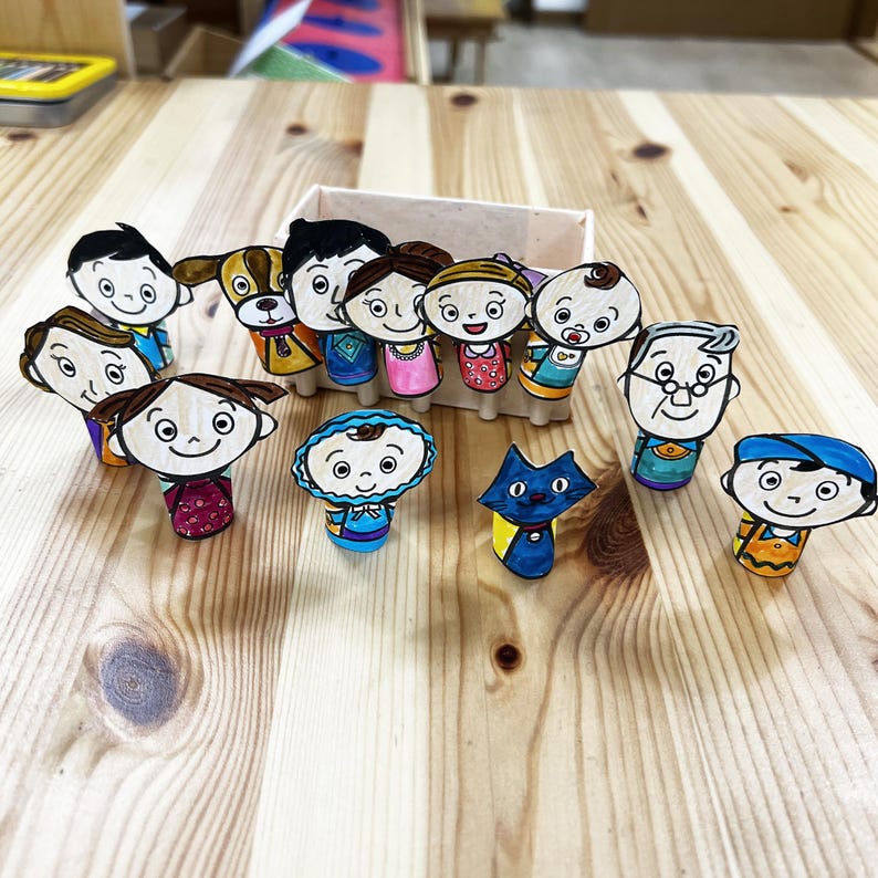 Finger Puppet Family Craft — Scissor Cutting & Coloring Activity - Etsy